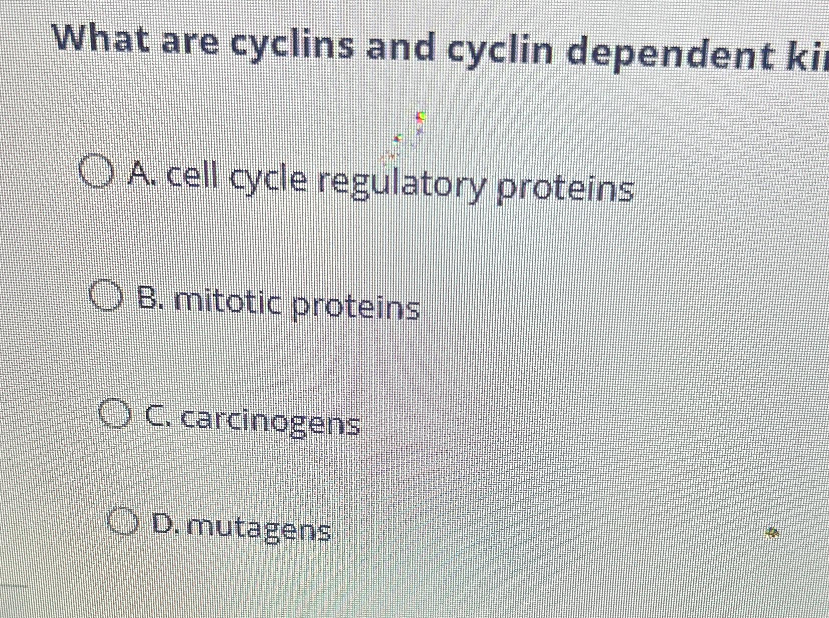 Solved What are cyclins and cyclin dependent kiA. ﻿cell | Chegg.com
