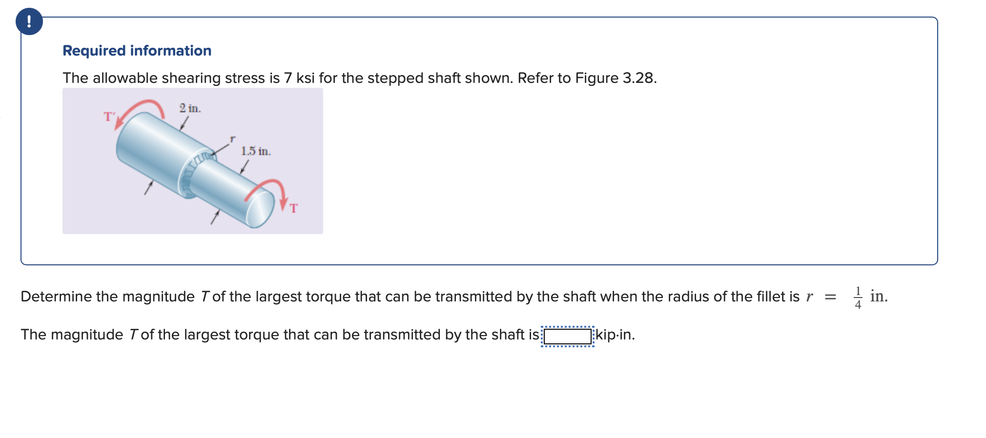 Solved Required information The allowable shearing stress is | Chegg.com