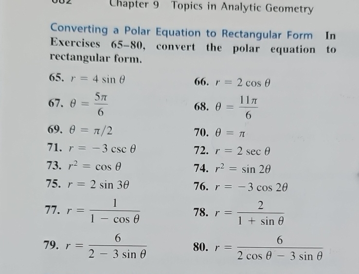 Solved Chapter 9 ﻿Topics in Analytic GeometryConverting the | Chegg.com