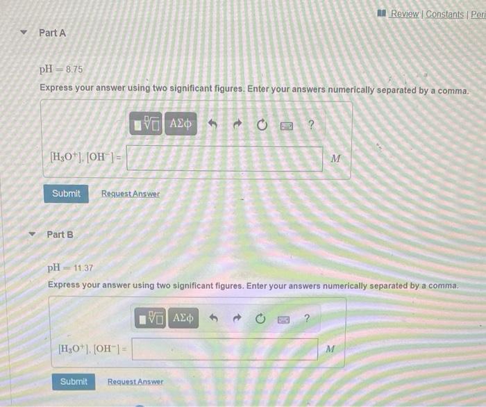 Solved A Review | Constants Peri Part A pH = 875 Express | Chegg.com