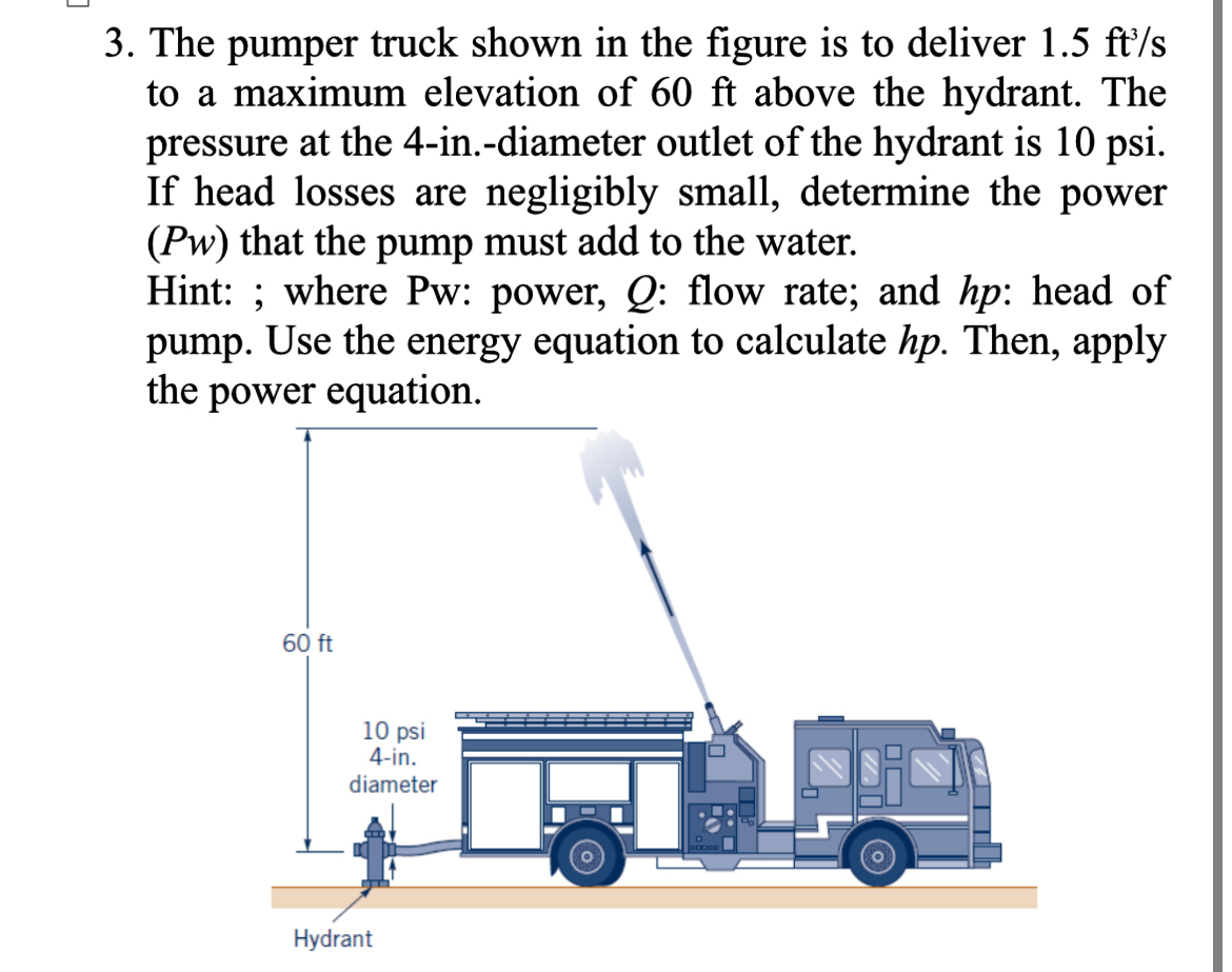 Solved The pumper truck shown in the figure is to deliver | Chegg.com