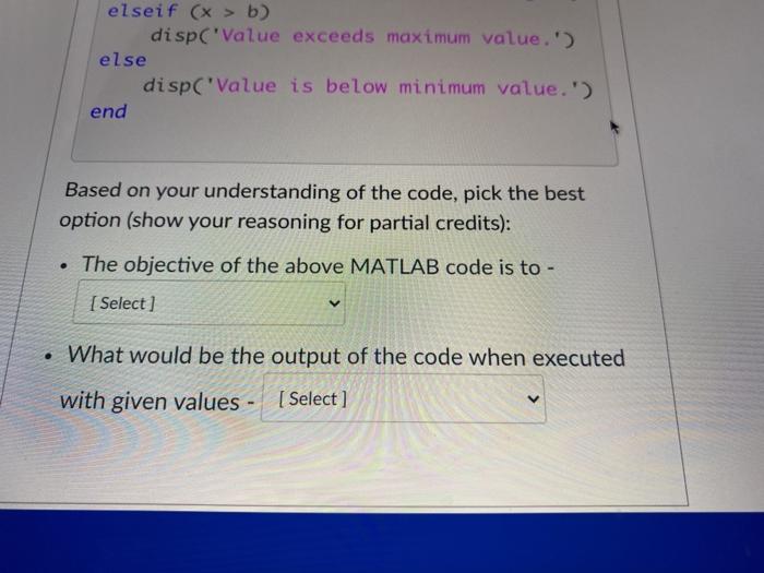Solved Consider the following MATLAB Code: x - 10; 2; b 6; | Chegg.com