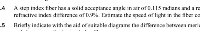 .4 .5 A step index fiber has a solid acceptance angle | Chegg.com