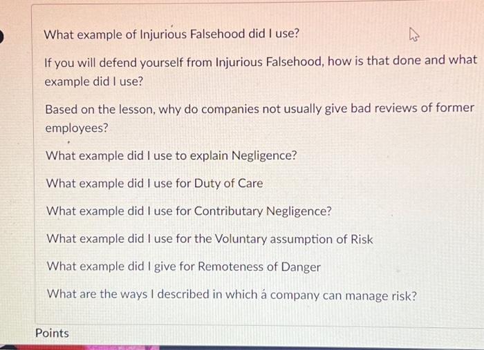 What example of Injurious Falsehood did I use? If you | Chegg.com