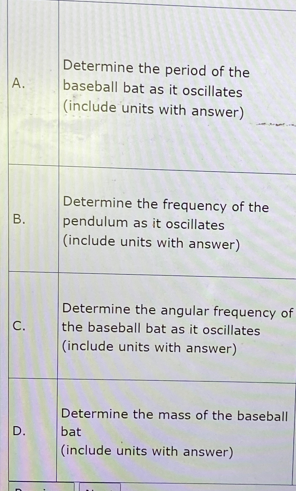Solved Determine the period of theA. ﻿baseball bat as it | Chegg.com