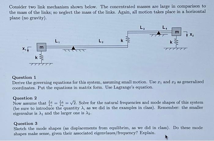Solved Consider two link mechanism shown below. The | Chegg.com