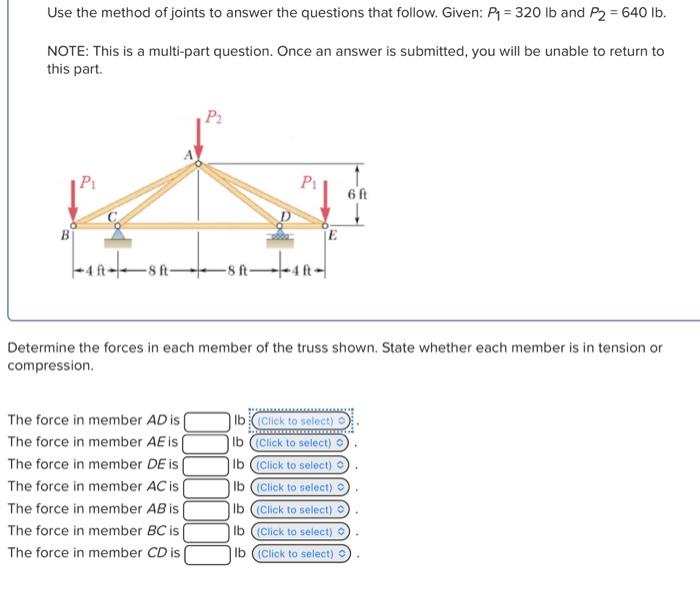 Solved Use the method of joints to answer the questions that | Chegg.com