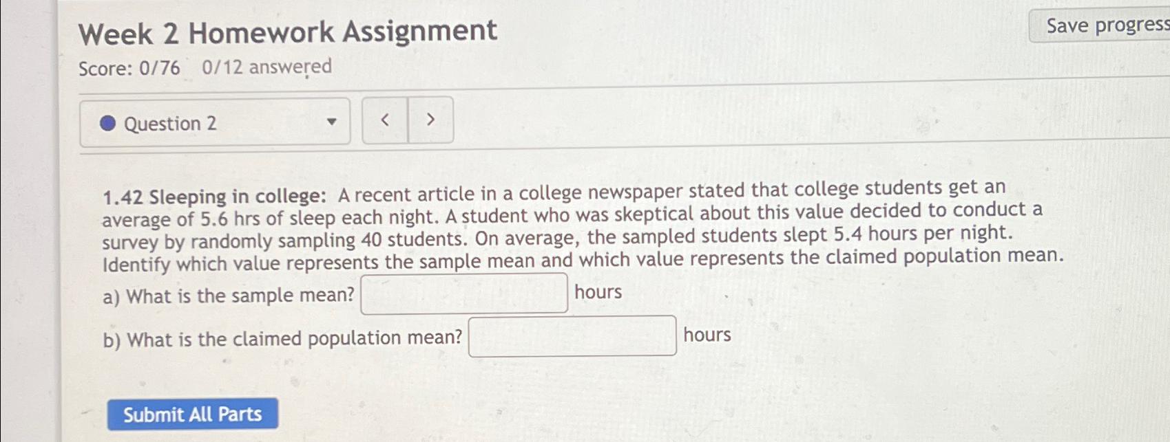 Solved Week 2 Homework Assignment\\nSave progress\\nScore: | Chegg.com