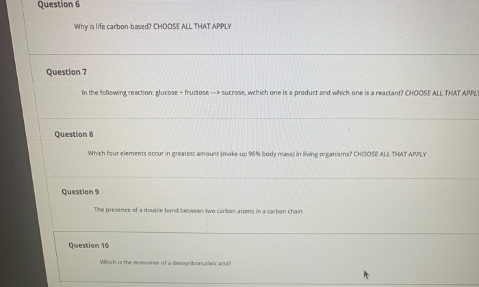 Solved Question 6 Why is life carbon-based? CHOOSE ALL THAT | Chegg.com