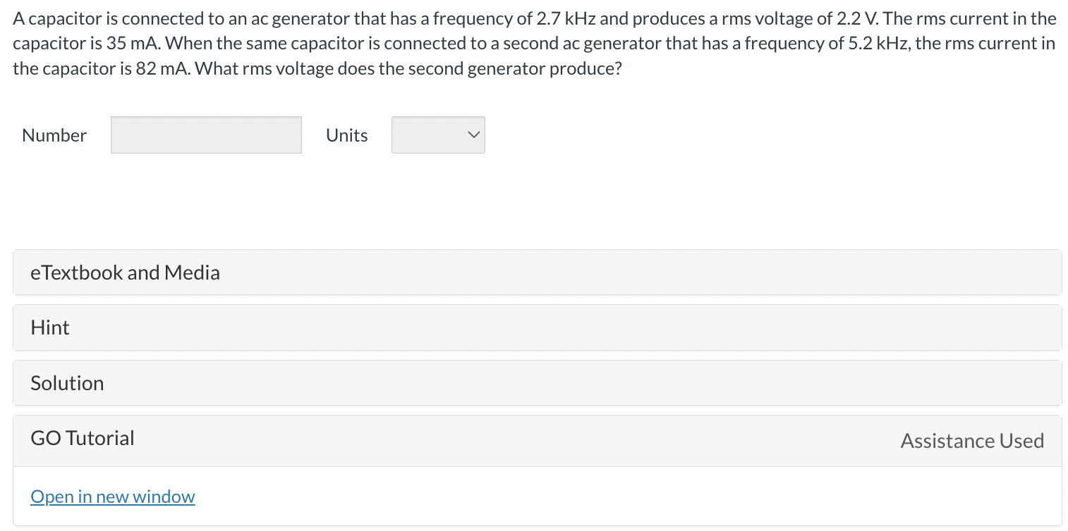 Solved A capacitor is connected to an ac generator that has | Chegg.com