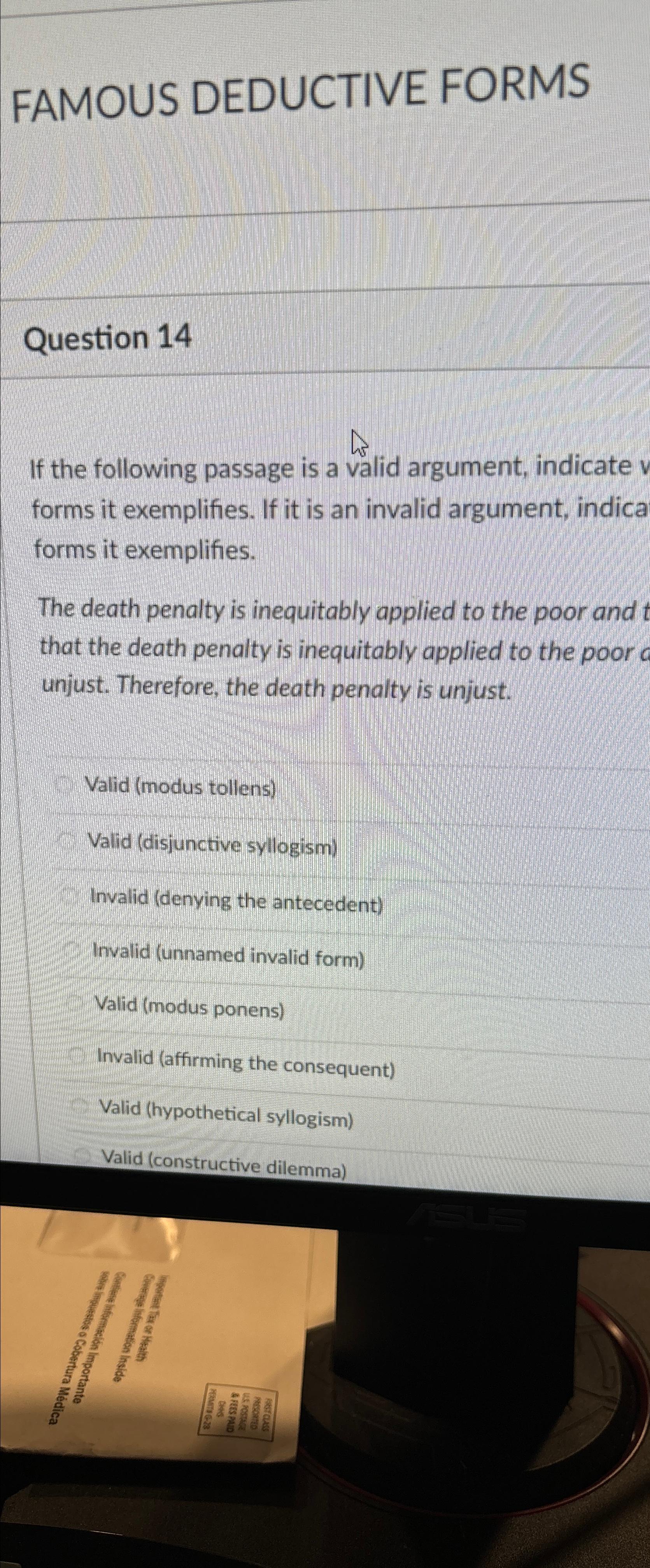 Solved FAMOUS DEDUCTIVE FORMSQuestion 14If the following | Chegg.com