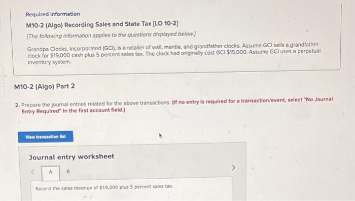 Solved Required information M10-2 (Algo) Recording Sales and | Chegg.com