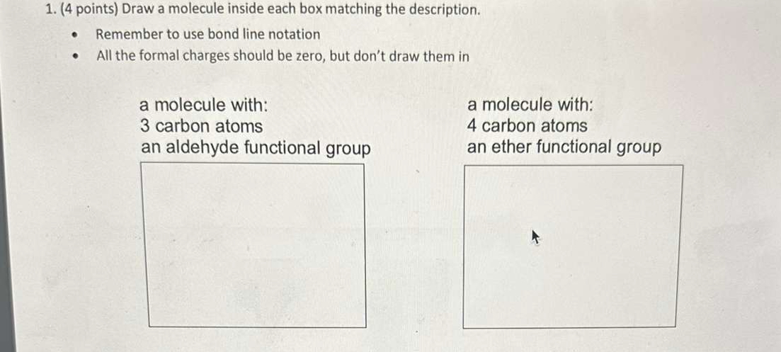 Solved (4 ﻿points) ﻿Draw a molecule inside each box matching | Chegg.com