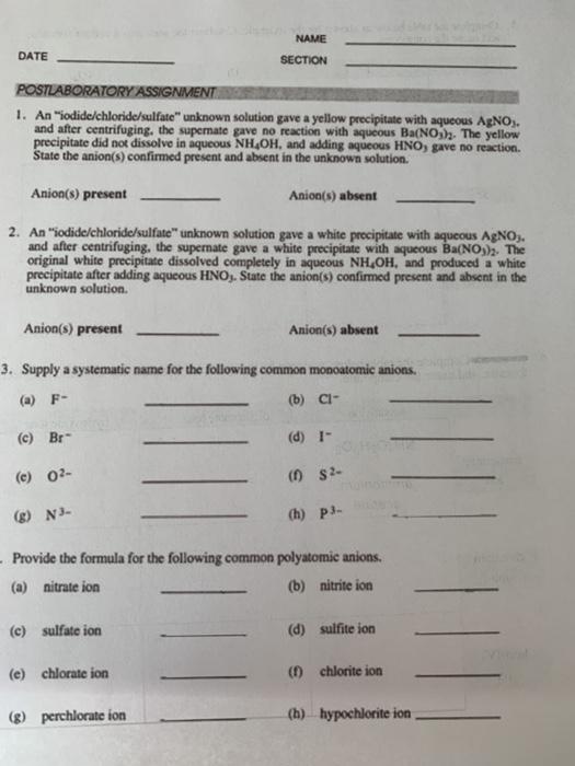 Solved DATE NAME SECTION POSTLABORATORY ASSIGNMENT 1. An | Chegg.com