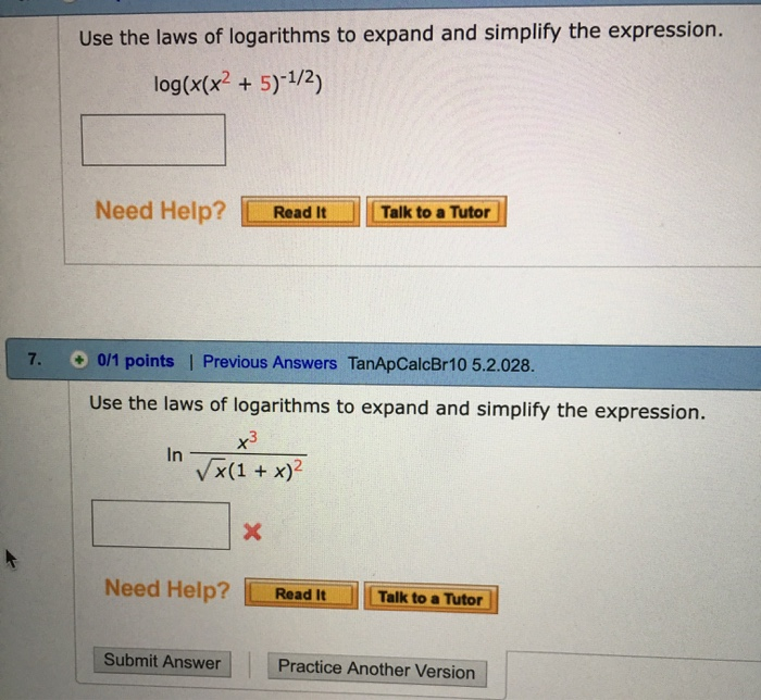 Solved Use the laws of logarithms to expand and simplify the | Chegg.com
