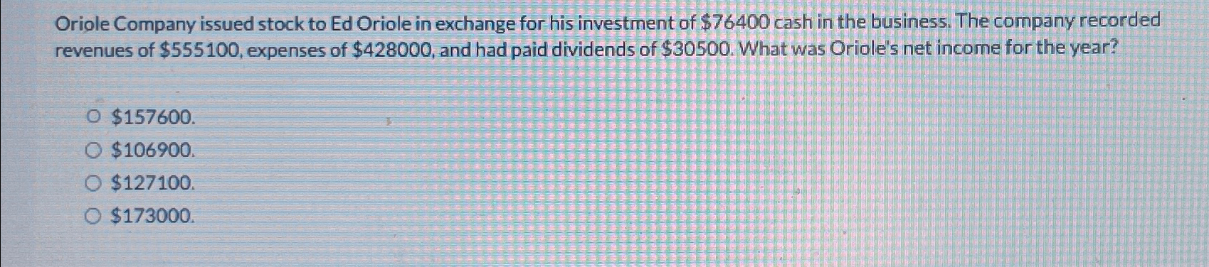 Solved Oriole Company issued stock to Ed Oriole in exchange | Chegg.com