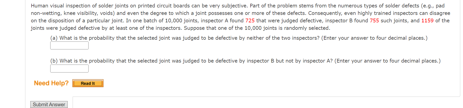 Human visual inspection of solder joints on printed | Chegg.com
