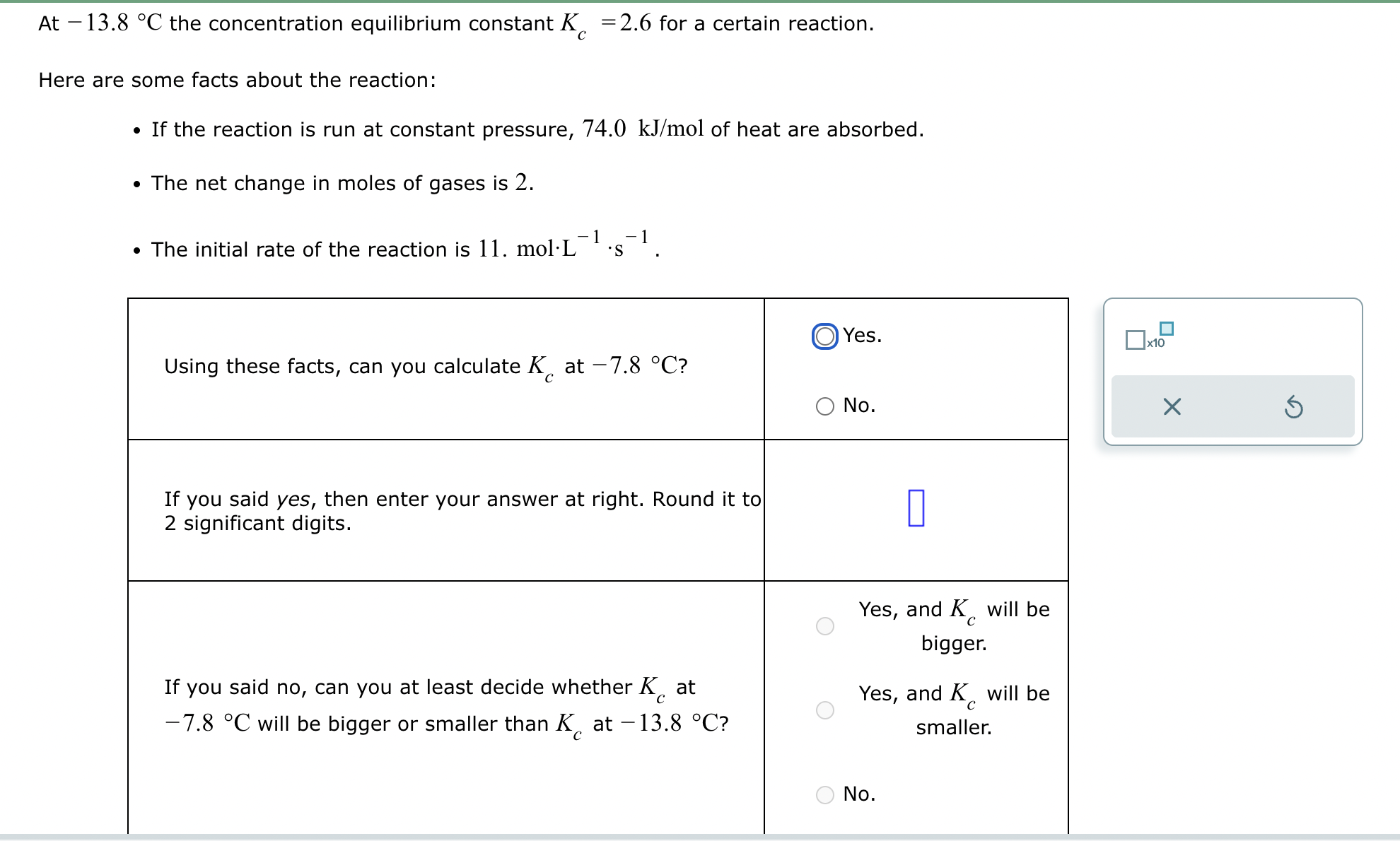 Solved At -13.8°C ﻿the concentration equilibrium constant | Chegg.com