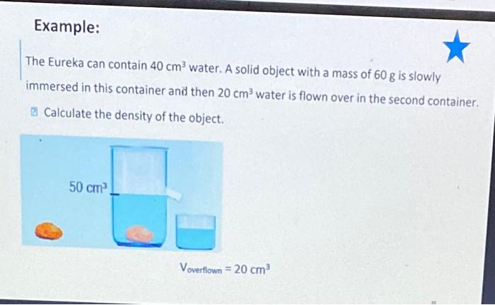 Solved The Eureka can contain 40 cm3 water. A solid object | Chegg.com