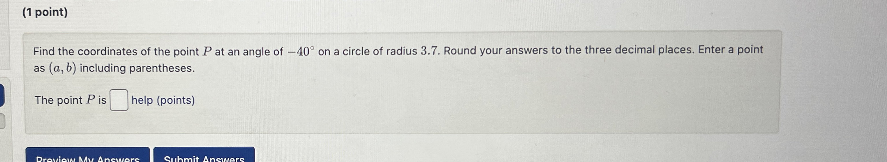 Solved (1 ﻿point)Find the coordinates of the point P ﻿at an | Chegg.com