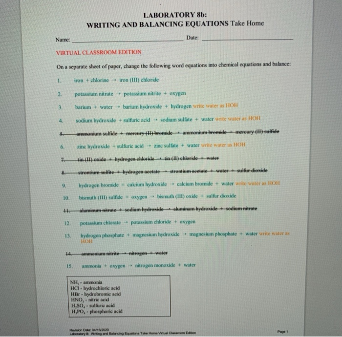 Solved LABORATORY 8b: WRITING AND BALANCING EQUATIONS Take | Chegg.com