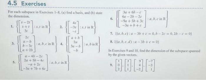 Solved For each subspace in Exercises 1-8, (a) find a basis, | Chegg.com