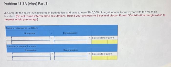 Solved Required information Problem 18-3A (Algo) Break-even | Chegg.com