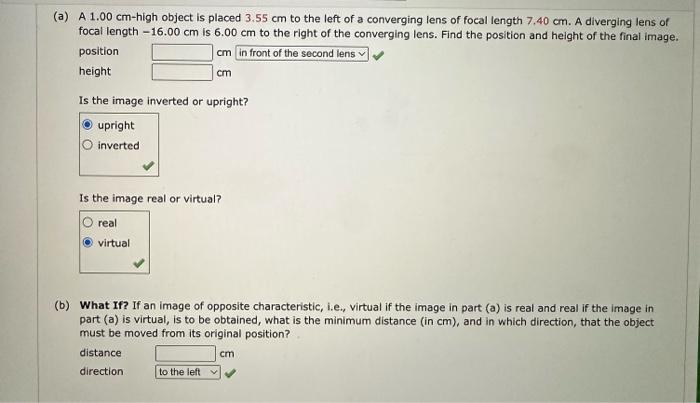 Solved (a) A 1.00 cm-high object is placed 3.55 cm to the | Chegg.com