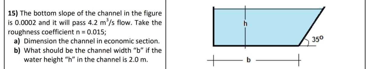 Solved 15) The bottom slope of the channel in the figure is | Chegg.com