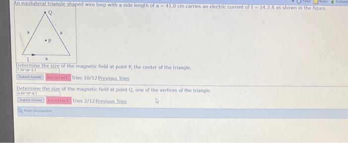 Solved An equilateral triangle shaped wire loop with a side | Chegg.com