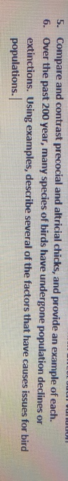 Solved 5. Compare and contrast precocial and altricial | Chegg.com