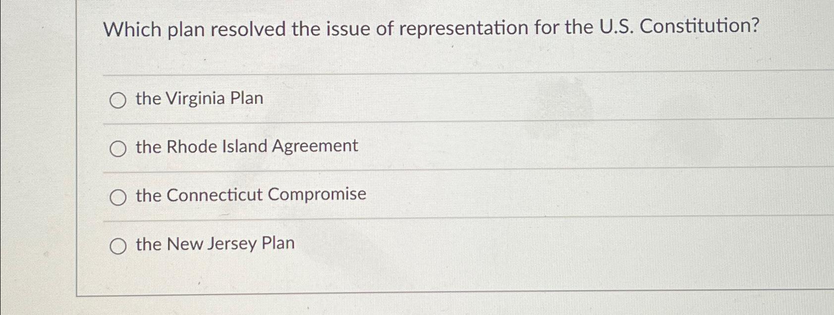 Solved Which plan resolved the issue of representation for | Chegg.com