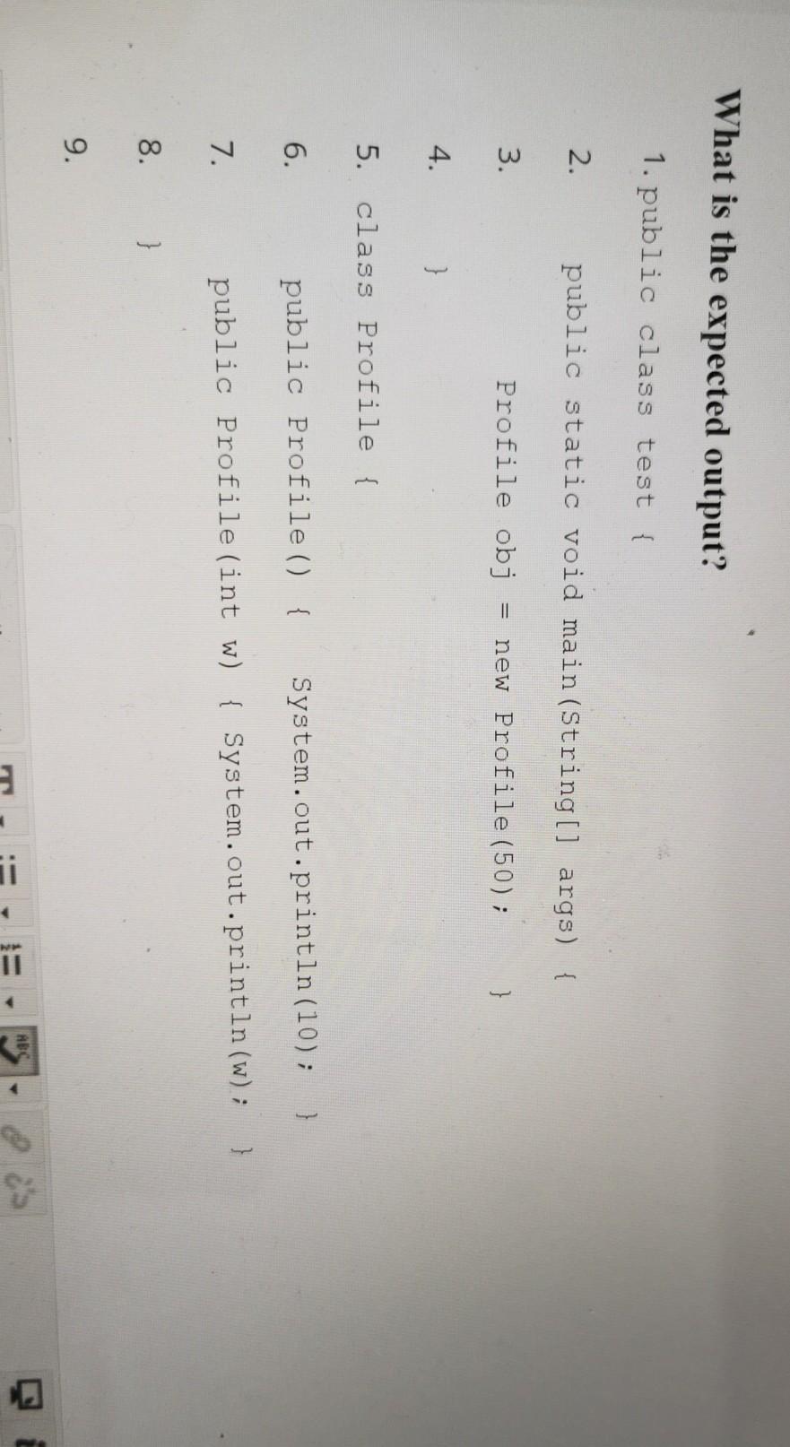 Solved What is the expected output? 1. public class test { | Chegg.com