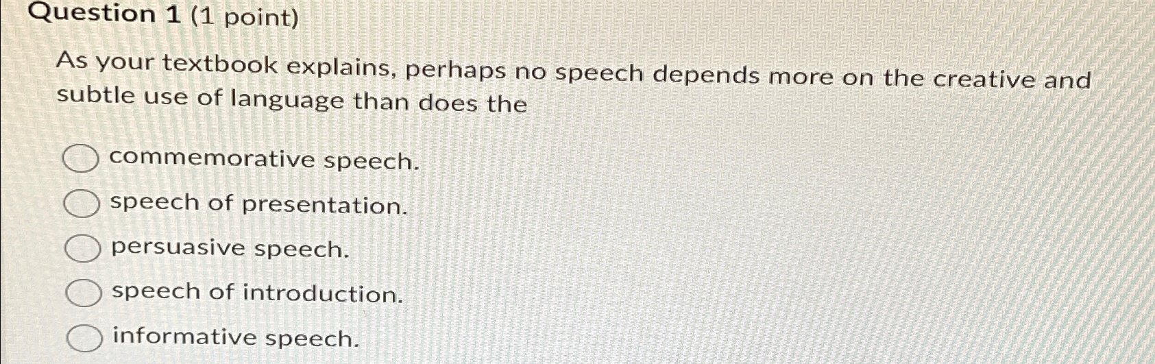 Solved Question 1 (1 ﻿point)As your textbook explains, | Chegg.com