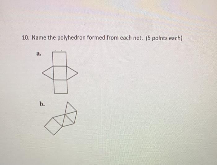 Solved 10. Name the polyhedron formed from each net. (5 | Chegg.com