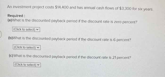 An investment project costs $14,400 and has annual | Chegg.com