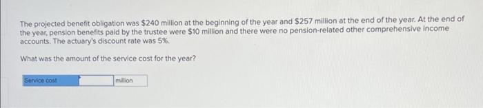 Solved The projected benefit obligation was $240 million at | Chegg.com