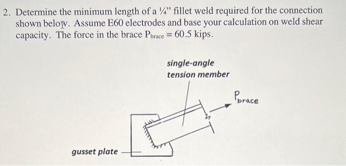 Solved Determine the minimum length of a 1/4 " fillet weld | Chegg.com