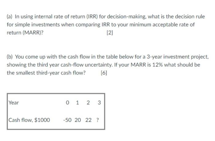 Solved (a) In using internal rate of return (IRR) for | Chegg.com