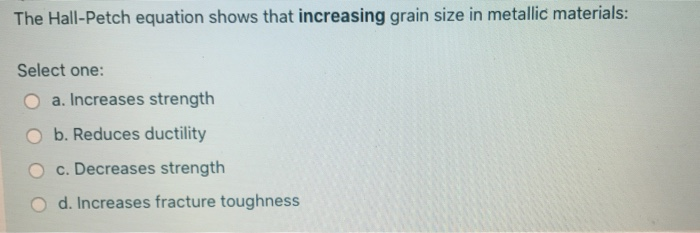 Solved The Hall-Petch equation shows that increasing grain | Chegg.com