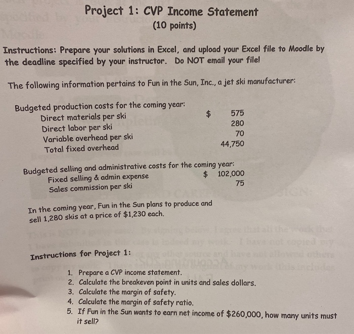 Solved Project 1: CVP Income Statement (10 points) | Chegg.com