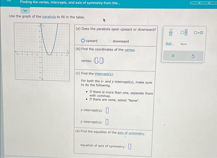 Solved Use the graph of the parabola to fill in the table. | Chegg.com