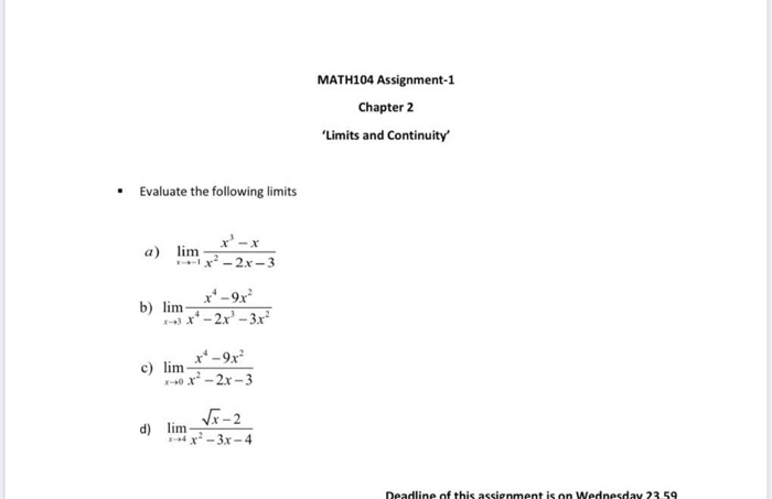 Solved MATH104 Assignment-1 Chapter 2 'Limits and Continuity | Chegg.com