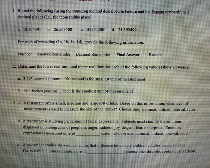 Solved 1. Round the following (using the rounding method | Chegg.com