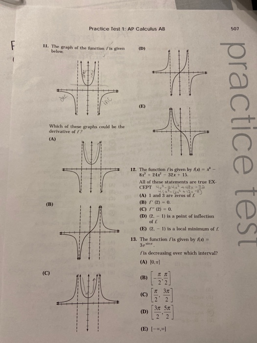 Solved Practice Test 1: AP Calculus AB 507 F 11. The graph | Chegg.com