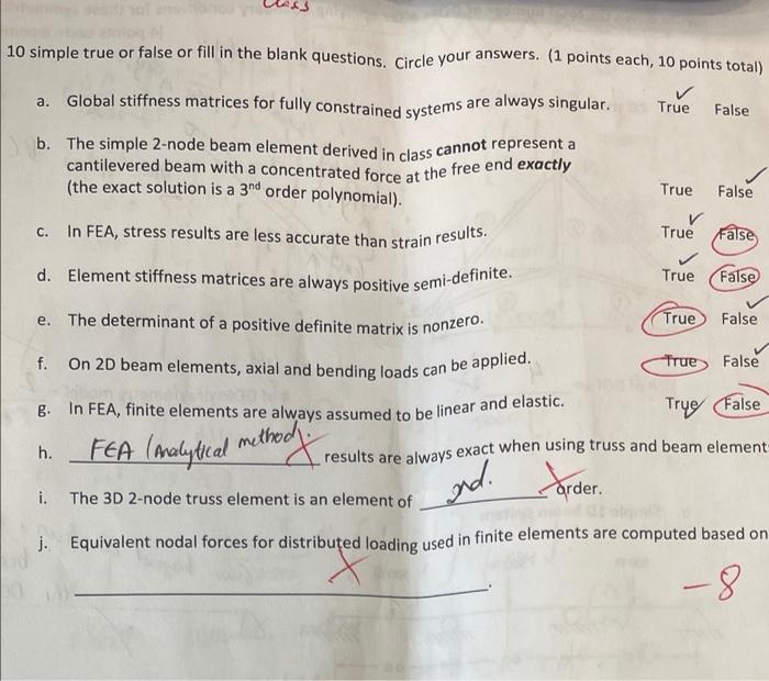 Solved 10 simple true or false or fill in the blank | Chegg.com
