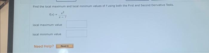Solved Find The Local Maximum And Local Minimum Values Of F 4501