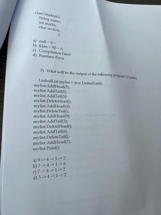 Solved Q2. Find the output: (6 points) 1) What will be the | Chegg.com
