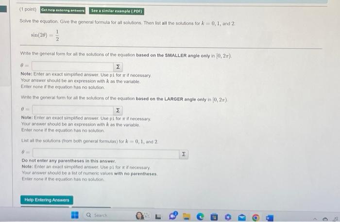 Solved Solve the equation. Give the general formula for all | Chegg.com