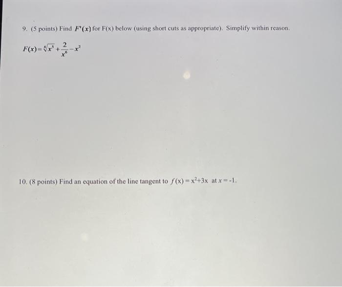 Solved 9. (5 points) Find F′(x) for F(x) below (using short | Chegg.com Solved 9. (5 points) Find F′(x) for F(x) below (using short | Chegg.com